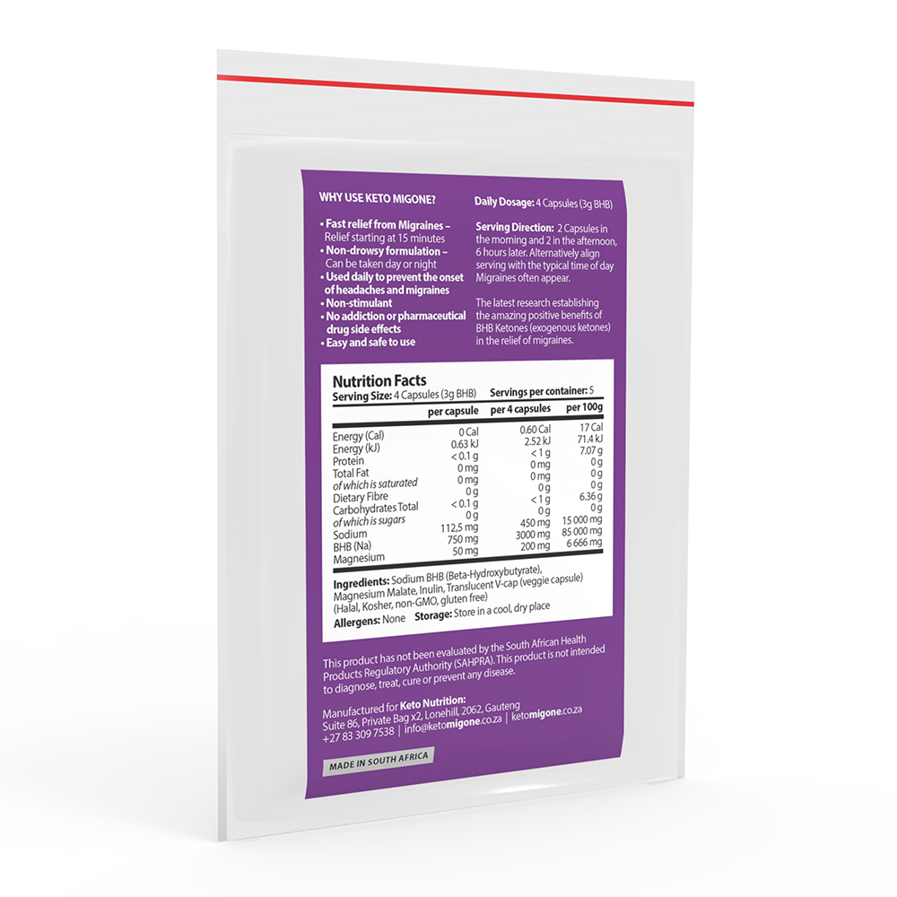 Keto MiGone Migraine Relief - Sample Sachet (20 Caps) – Keto Nutrition SA